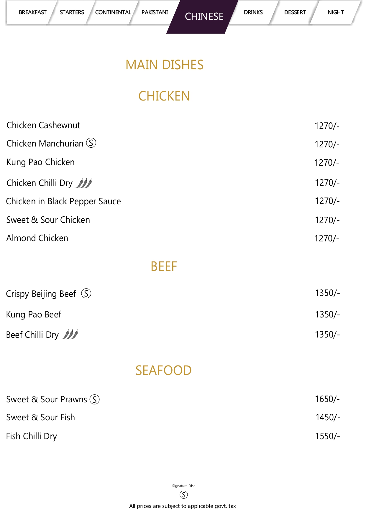 Menu – Luxus Lahore
